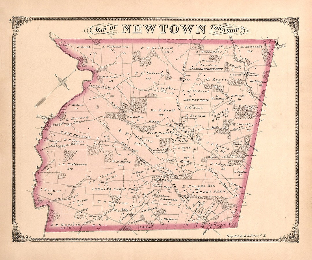 1875 Map of Newtown Township Delaware County Pennsylvania - Etsy