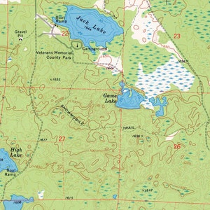 1973 Topo Map of Pearson Wisconsin Quad Game Lake Jack Lake - Etsy
