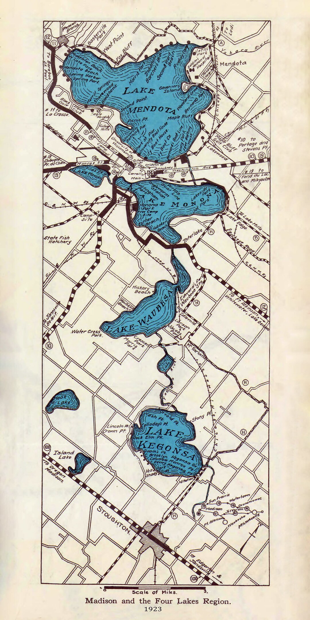 1923 Map of Madison and the Four Lakes Region Wisconsin - Etsy