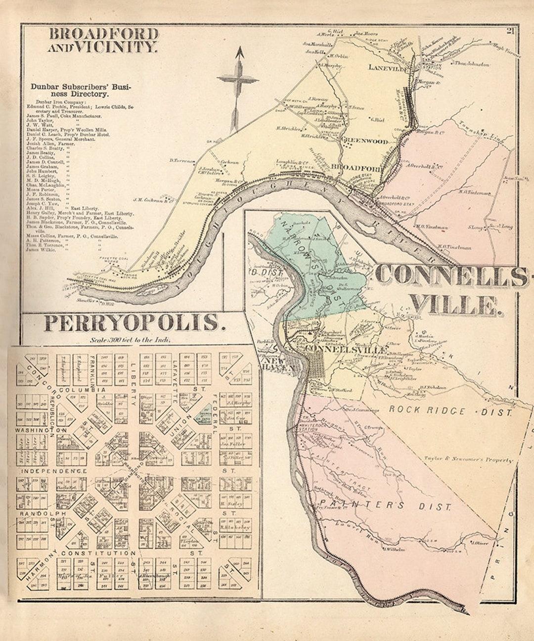 1872 Map of Connellsville Township Fayette County PA - Etsy