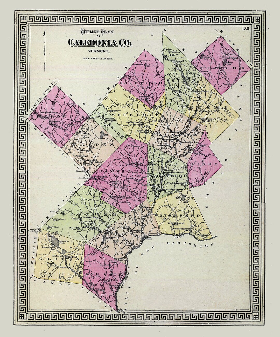 1876 Map of Caledonia County Vermont - Etsy