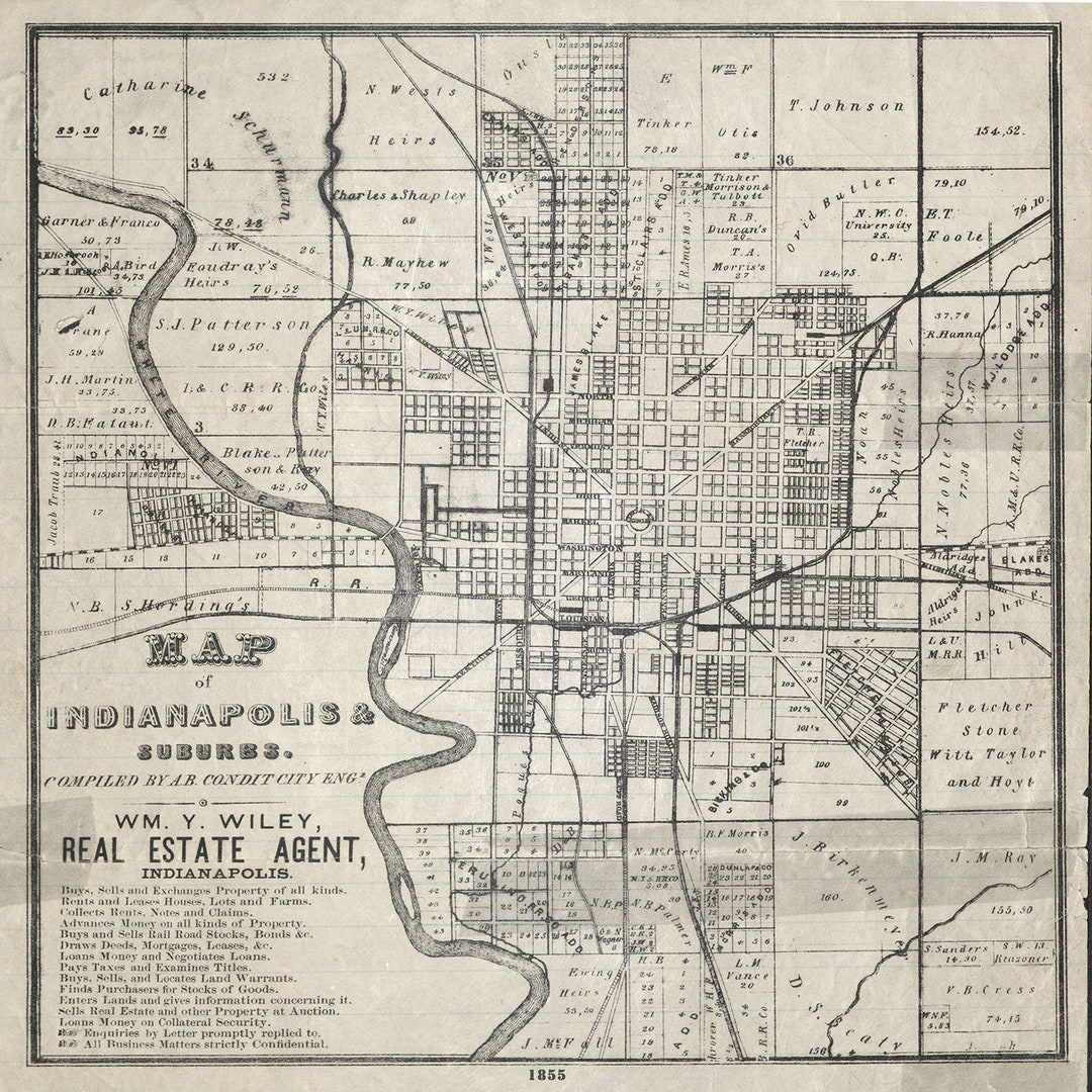 1855 Map of Indianapolis Indiana - Etsy