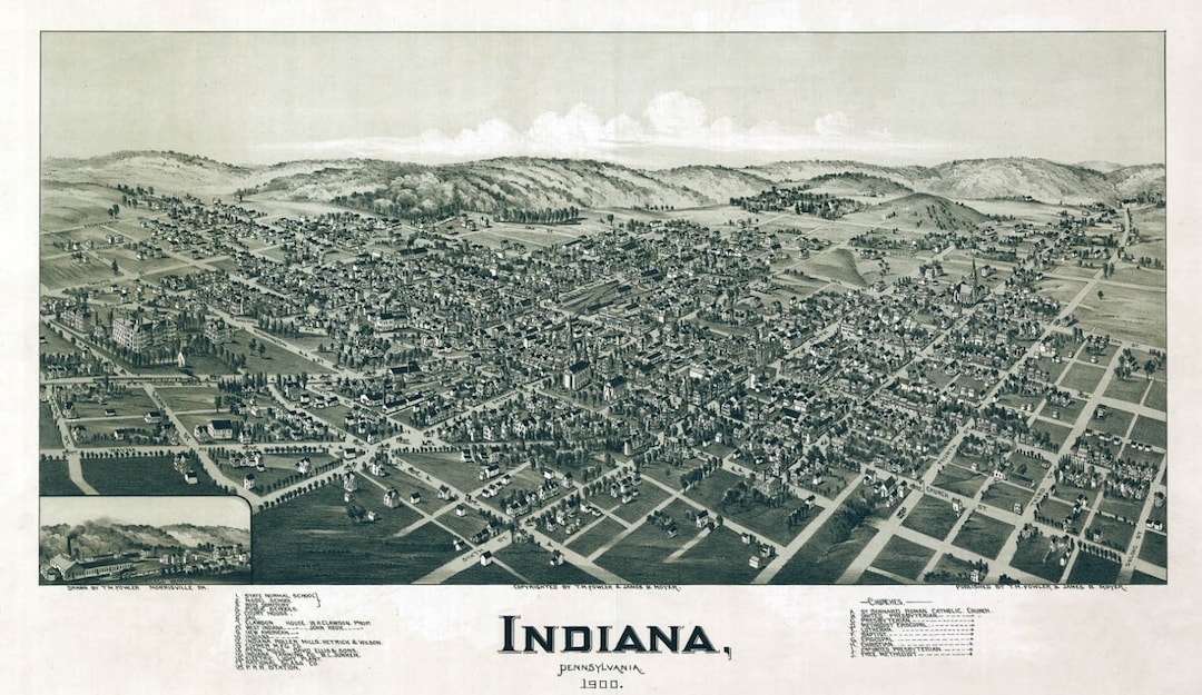 1900 Aerial Panoramic Map of Indiana Indiana County PA - Etsy