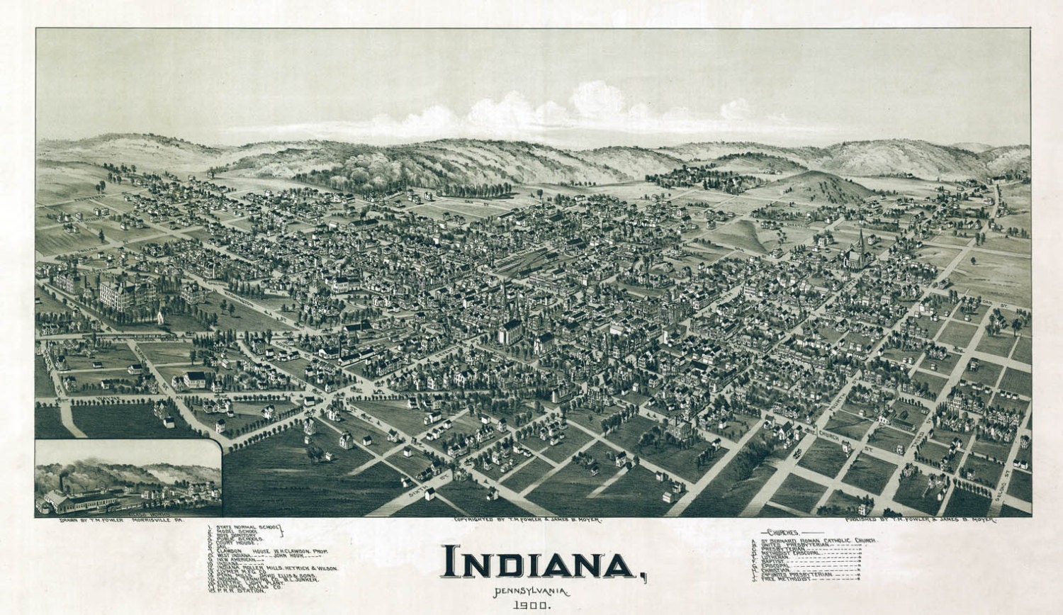 1900 Aerial Panoramic Map of Indiana Indiana County PA - Etsy