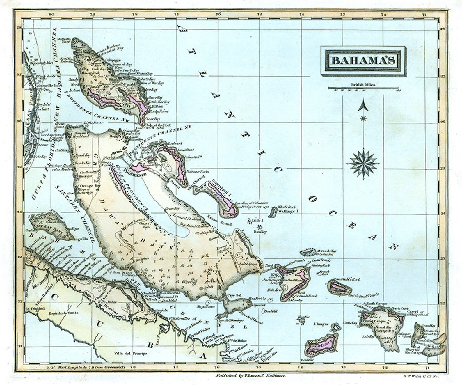 1823 Map of the Bahamas - Etsy