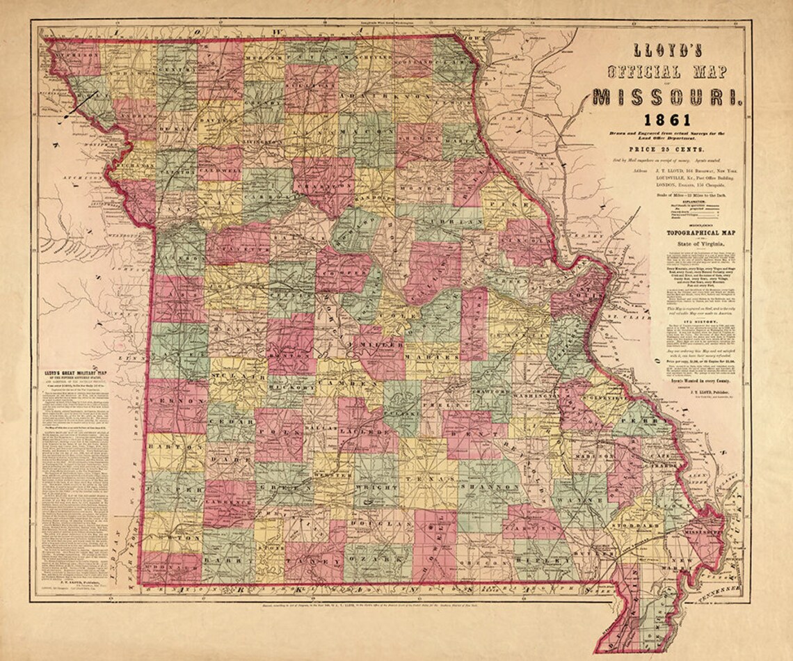 1861 Map of the State of Missouri | Etsy