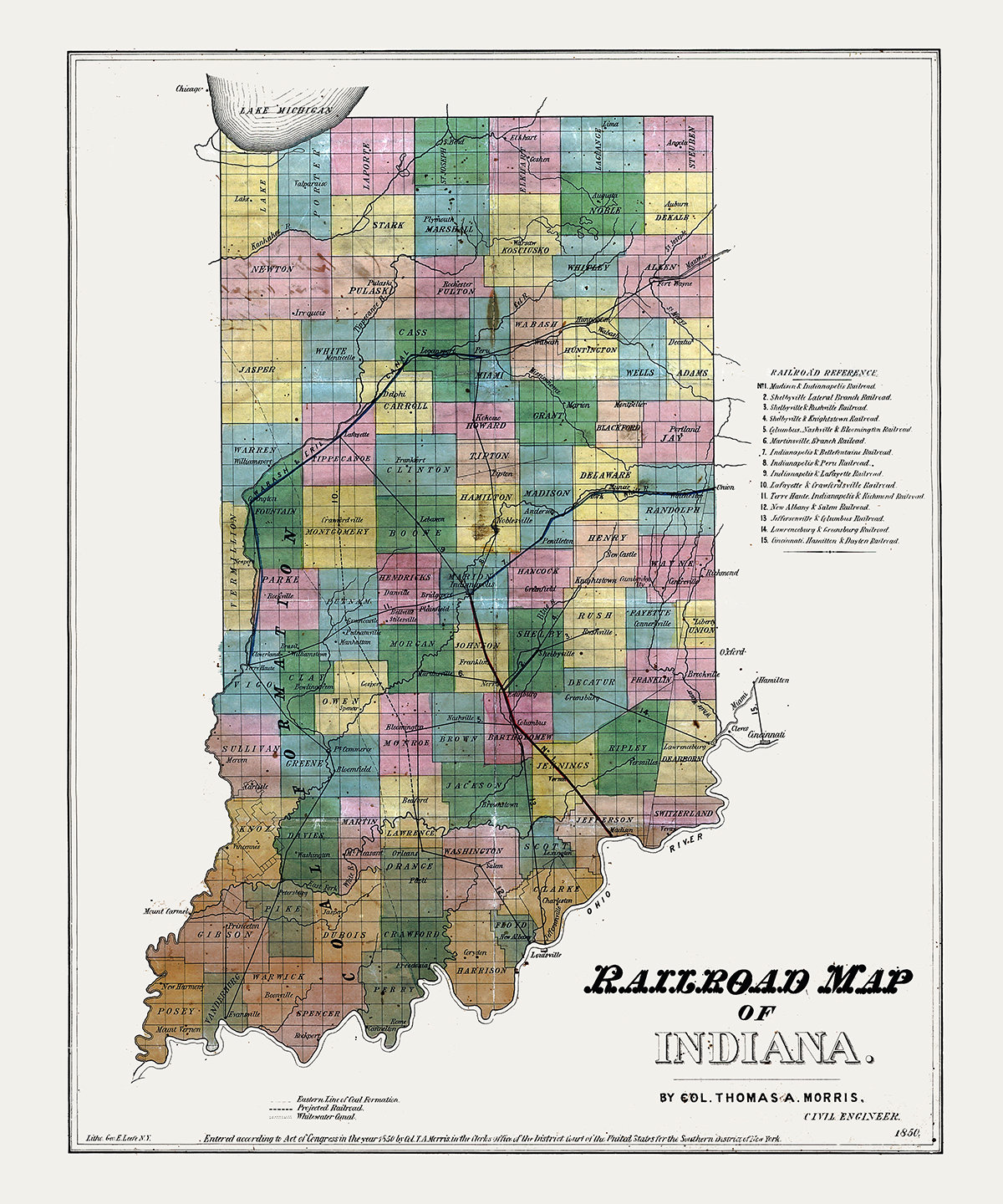 Indiana Railroads Map Railroad Map Indiana Railroads 1879 23 X