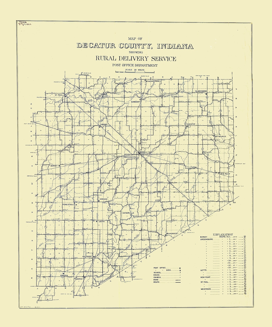 1911 Map of Decatur County Indiana - Etsy