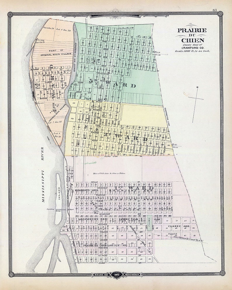 1878 Town Map of Prairie Du Chien Crawford County Wisconsin - Etsy