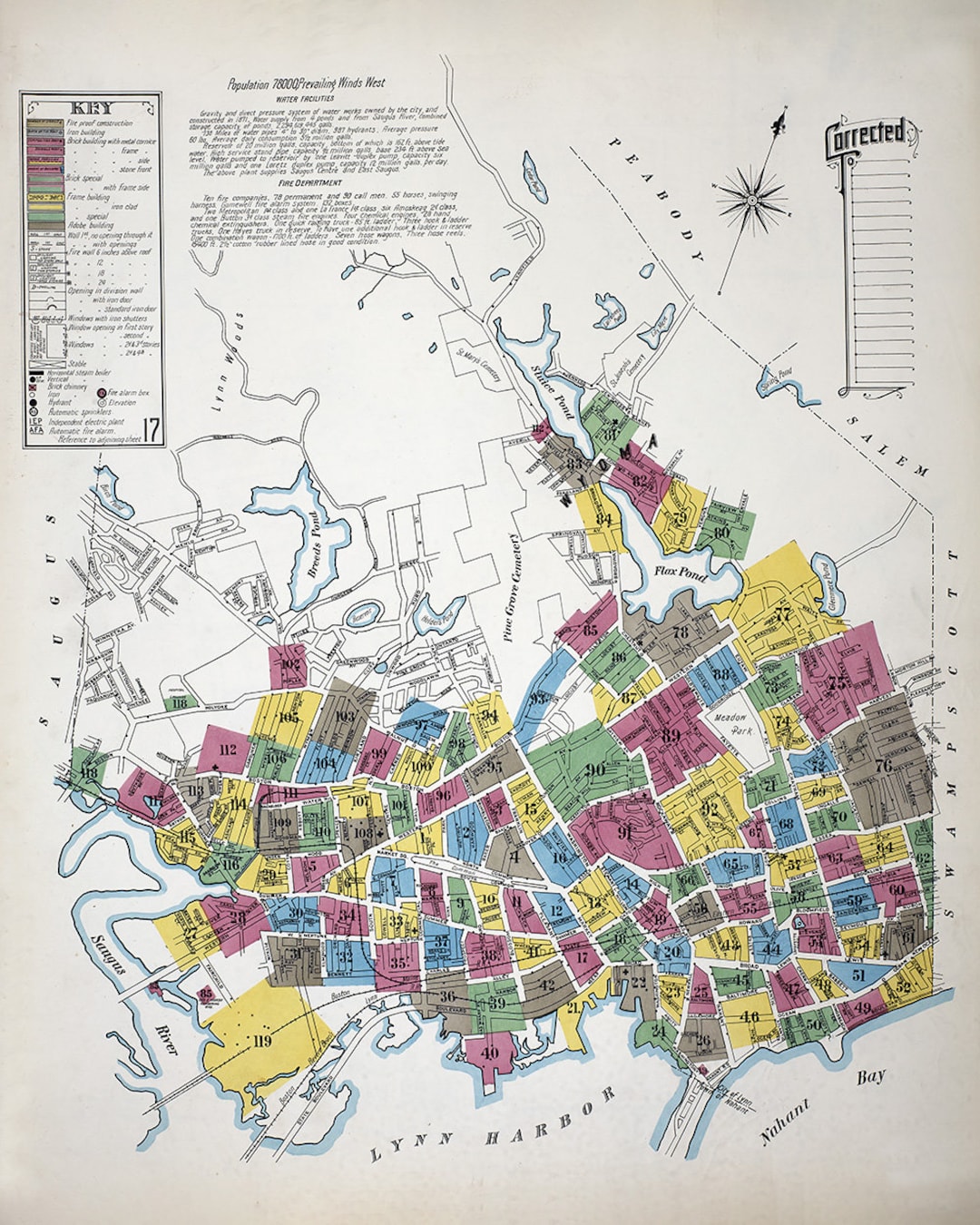 1908 Town Map of Lynn Essex County Massachusetts - Etsy