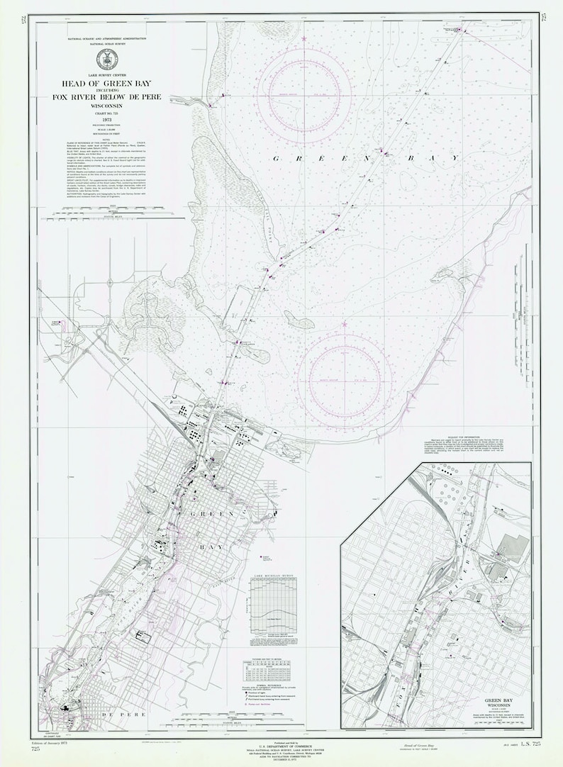 1973 Nautical Map of Head of Green Bay Lake Michigan - Etsy