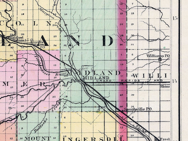 1873 Map of Midland County Michigan - Etsy