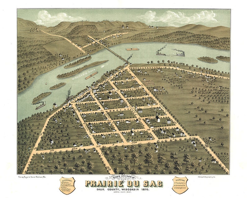 1870 Panoramic Map of Prairie Du Sac Sauk County Wisconsin - Etsy