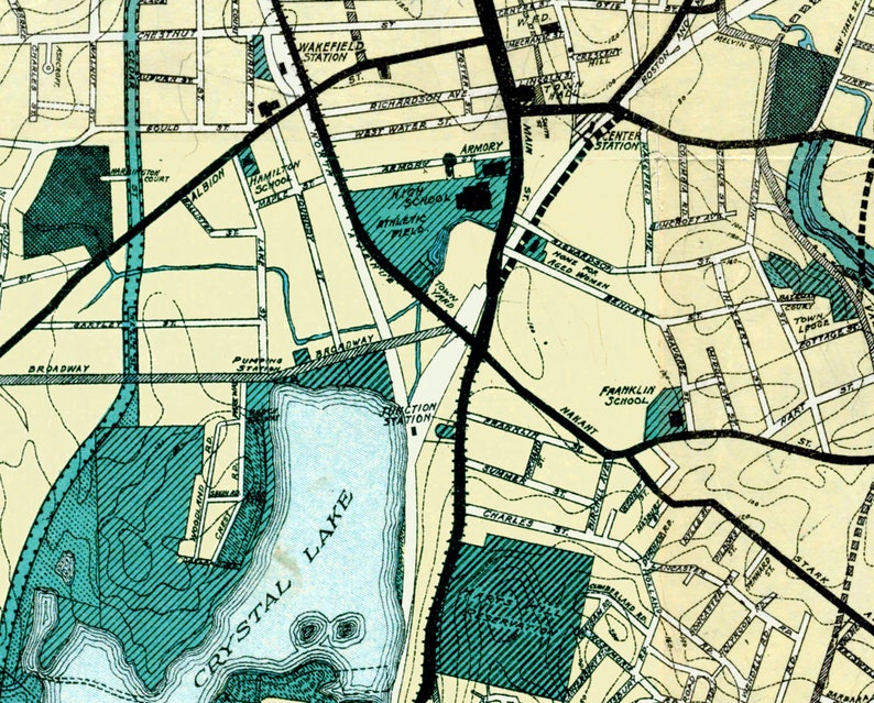 1924 Town Map of Wakefield Massachusetts - Etsy