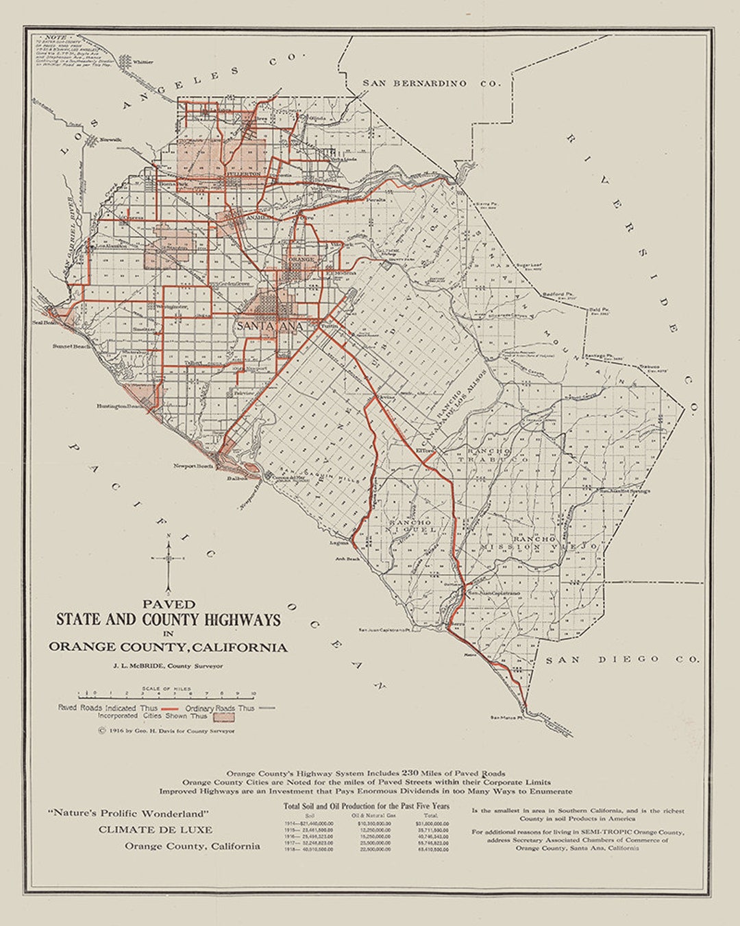 1916 Map of Orange County California - Etsy