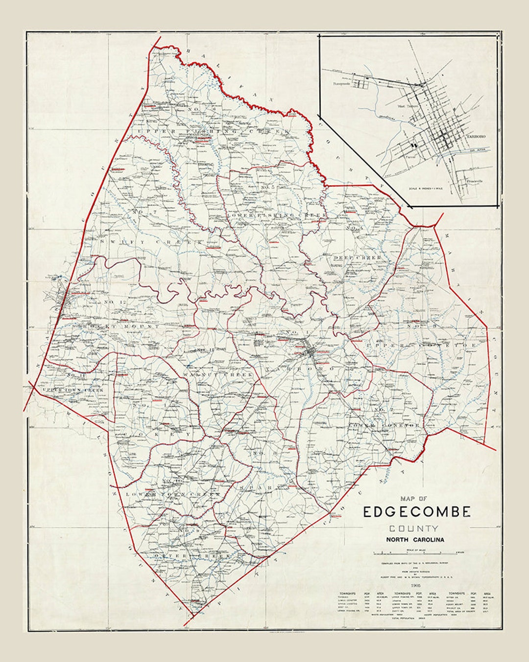1905 Map of Edgecombe County North Carolina - Etsy