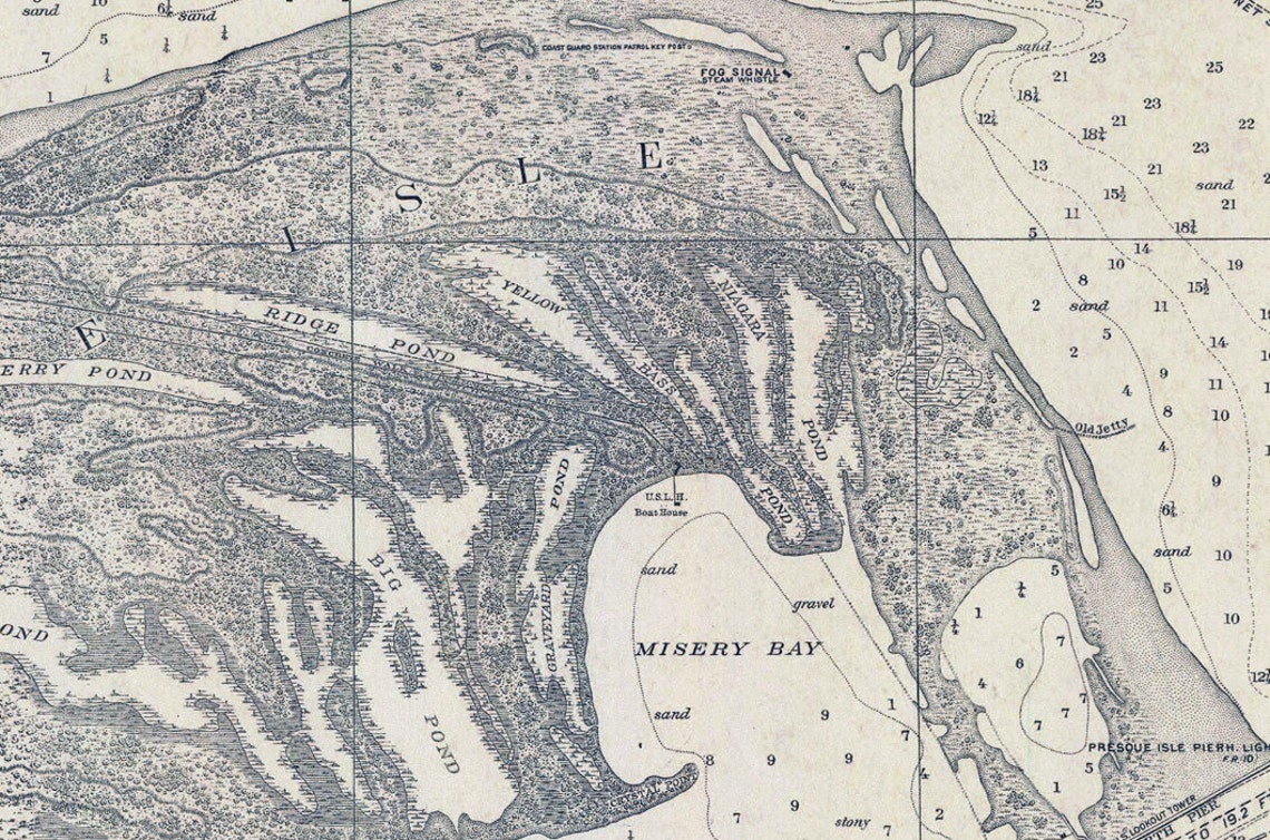 1923 Nautical Map of Erie Harbor and Presque Isle Lake Erie PA - Etsy