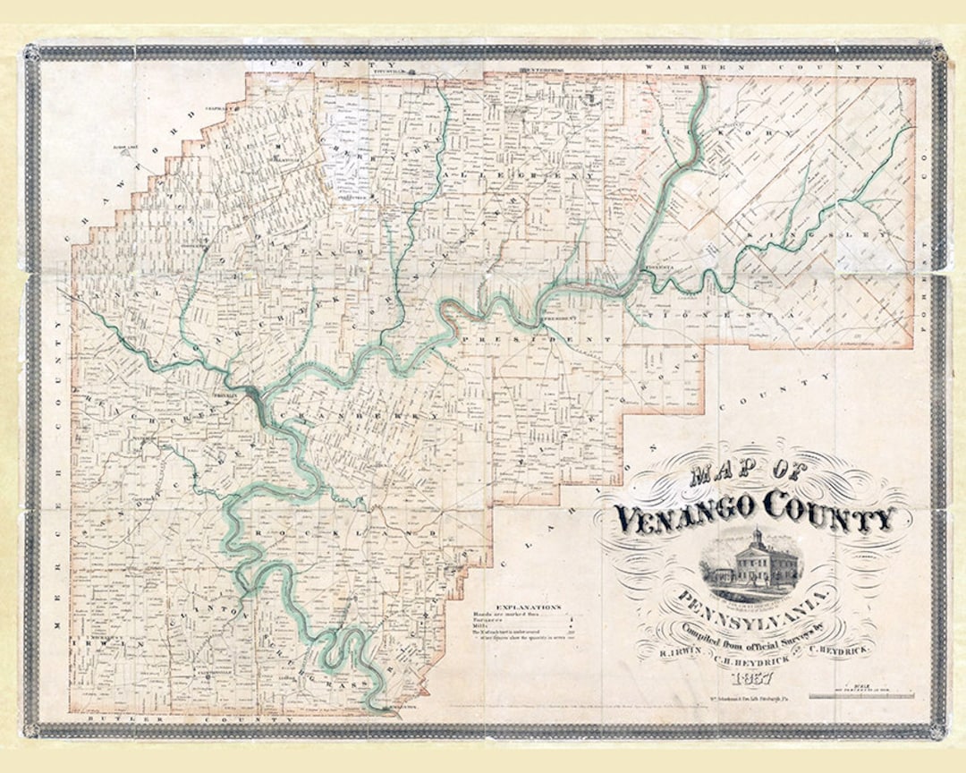 1857 Map of Venango County Pennsylvania - Etsy