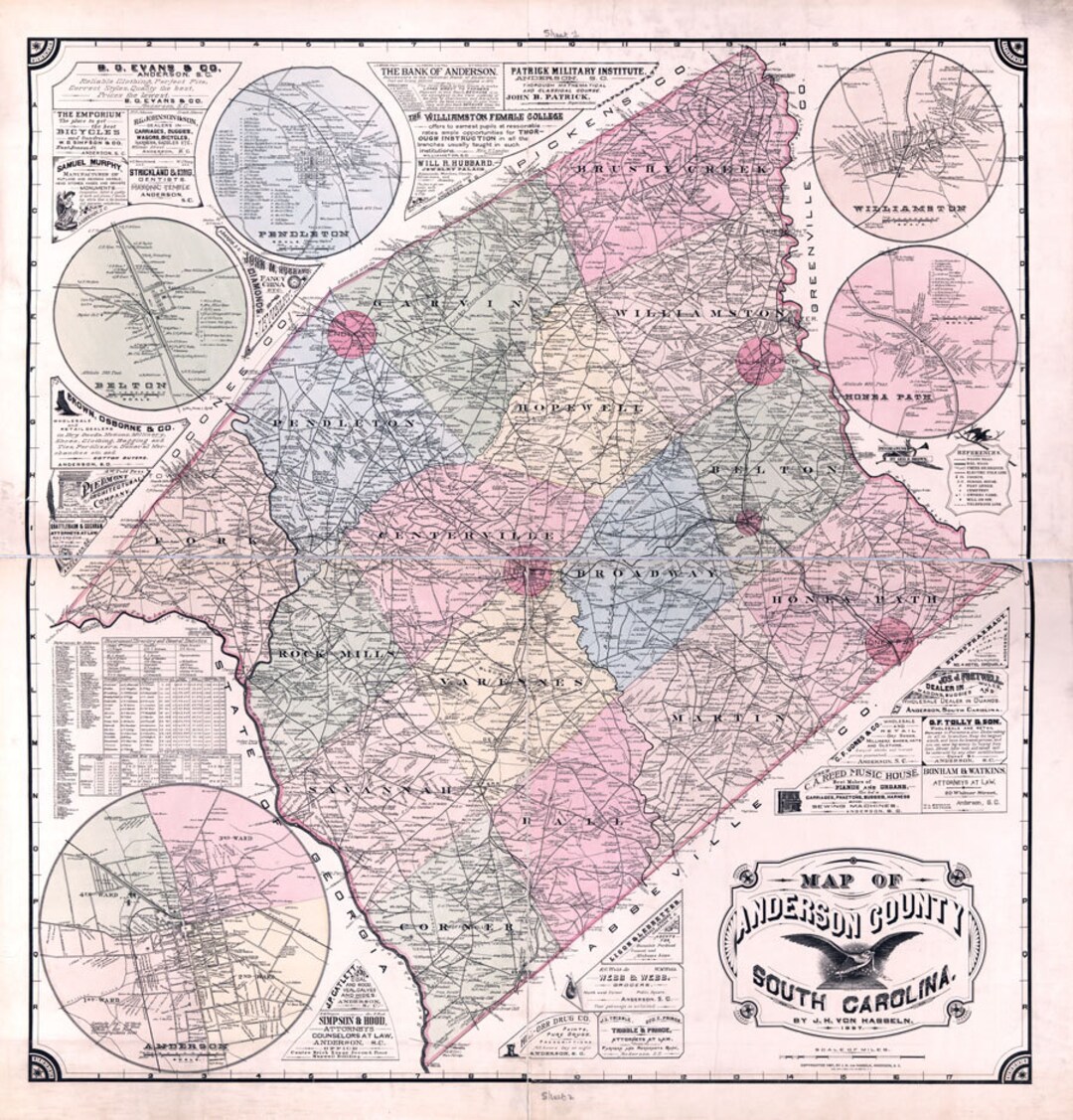 1897 Map of Anderson County South Carolina Family Names - Etsy