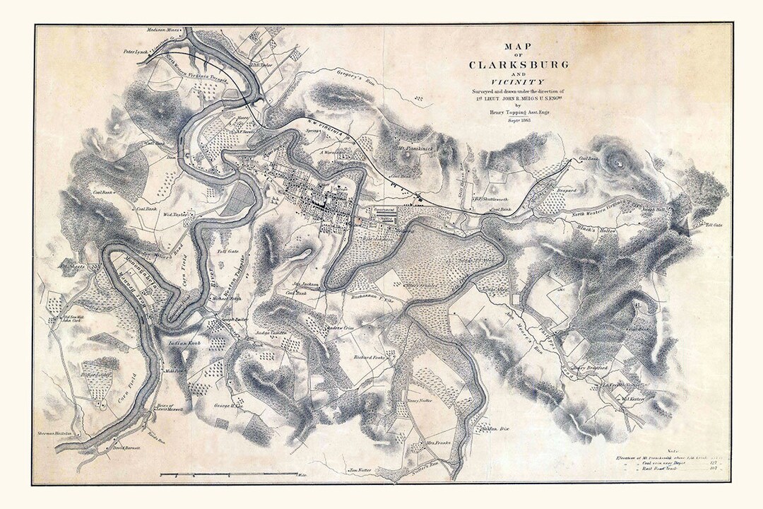 1863 Map of Clarksburg West Virginia - Etsy