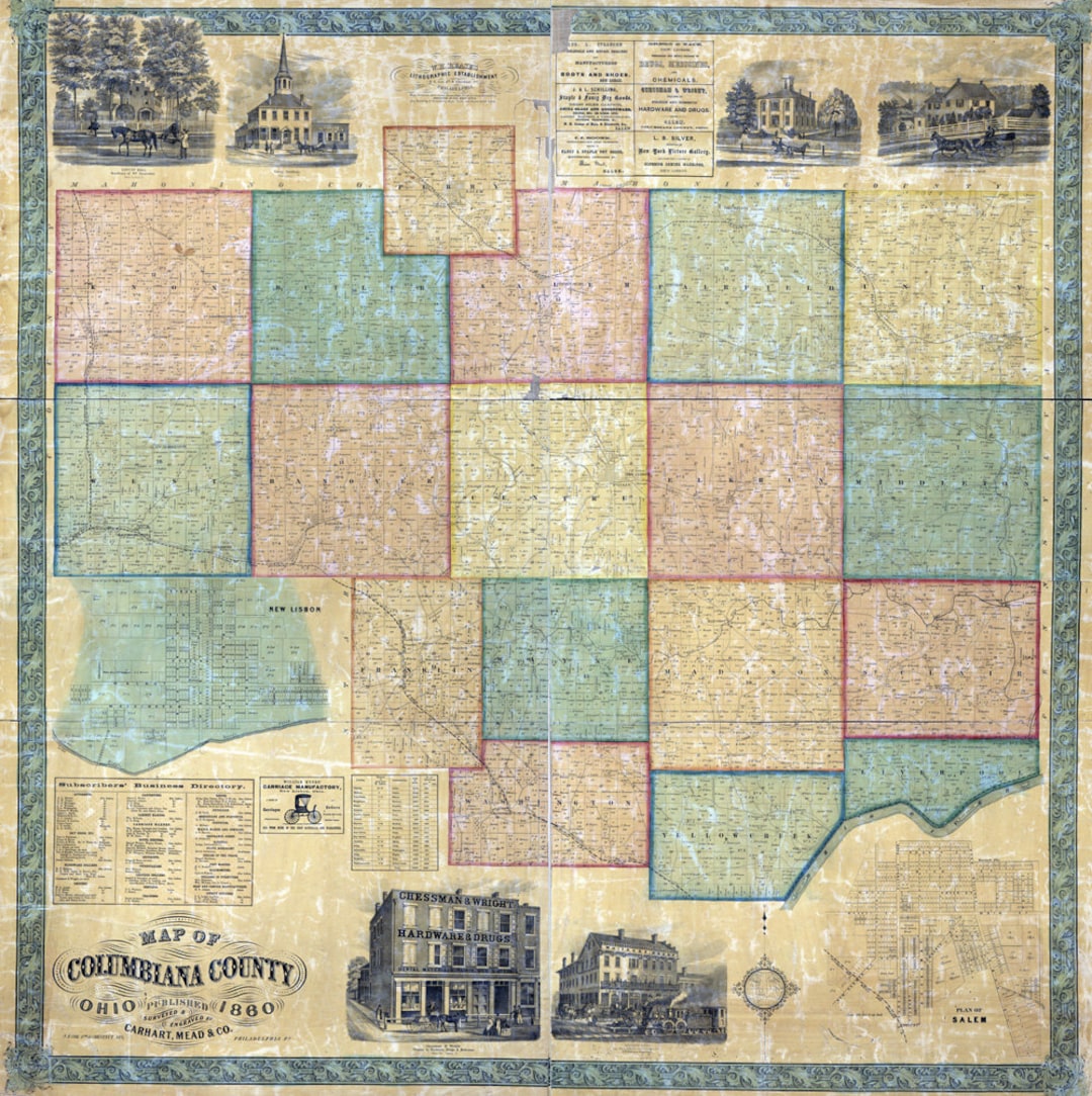 1860 Farm Line Map of Columbiana County Ohio - Etsy