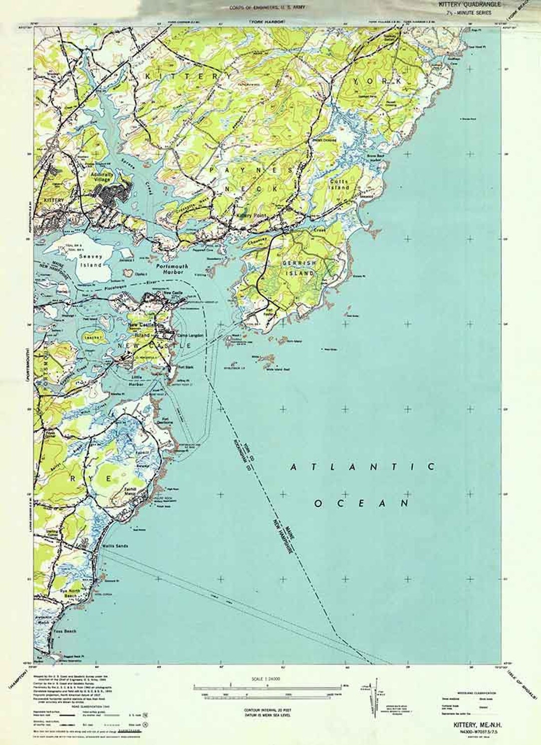 1944 Topo Map of Kittery Maine Quadrangle Ports Mouth Harbor - Etsy
