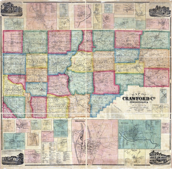 1865 Farm Line Map of Crawford County Pa From Actual Surveys - Etsy