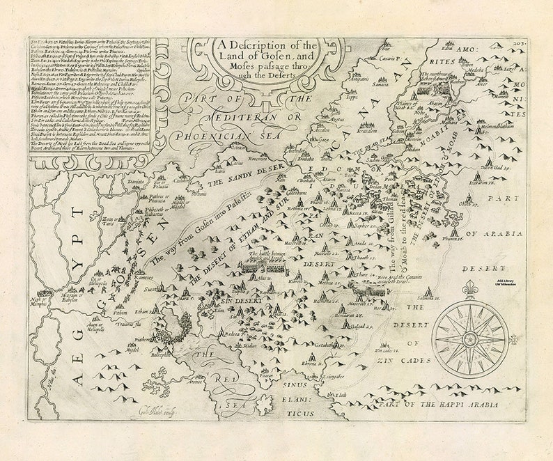 1624 Map of the Land of Gosen and Moses Passage Holylands | Etsy