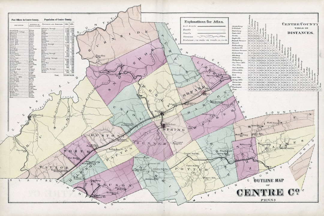 1874 Map of Centre County Pennsylvania - Etsy