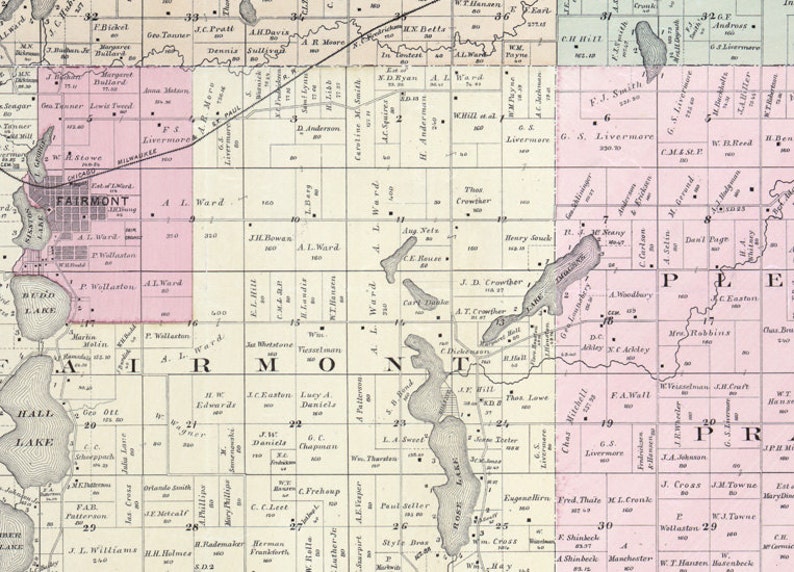 1887 Farm Line Map of Martin County Minnesota Fairmont - Etsy