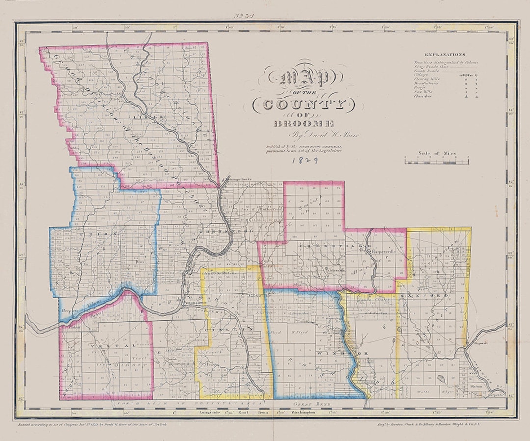 1829 Map of Broome County New York - Etsy