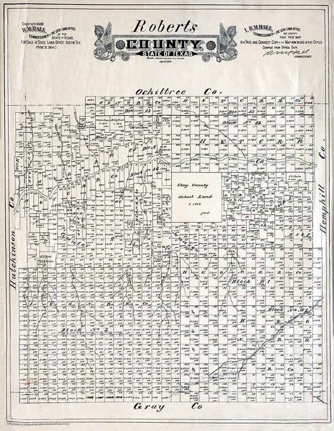 1888 Farm Line Map of Roberts County Texas - Etsy