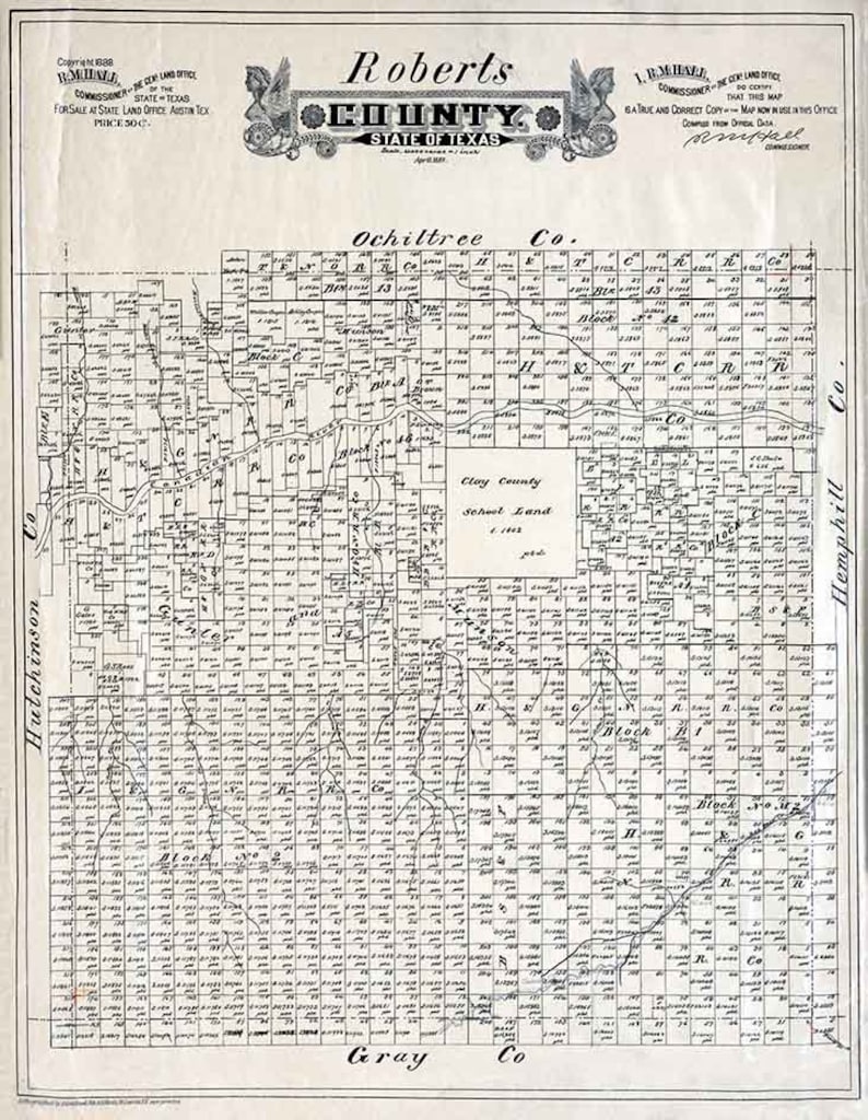 1888 Farm Line Map of Roberts County Texas - Etsy