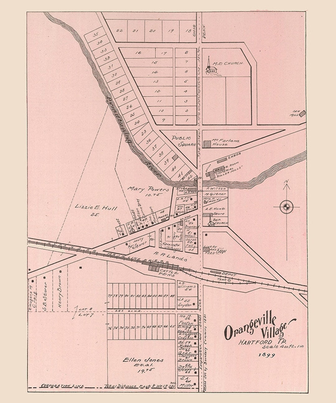 1899 Map of Orangeville Village Trumbull County Ohio - Etsy
