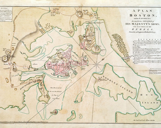 1775 Town Map of Boston Massachusetts - Etsy