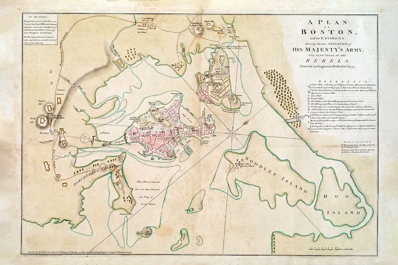 1776 Map of Boston Massachusetts - Etsy