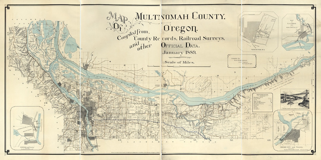 1889 Map of Multnomah County Oregon - Etsy