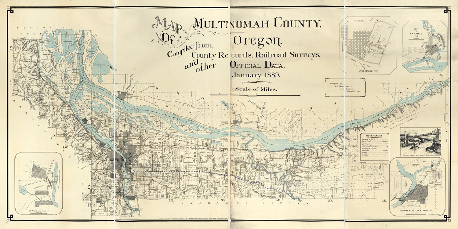 1889 Map of Multnomah County Oregon | Etsy