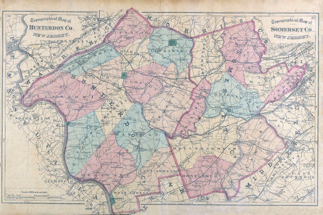 1872 Map of Hunterdon County New Jersey - Etsy