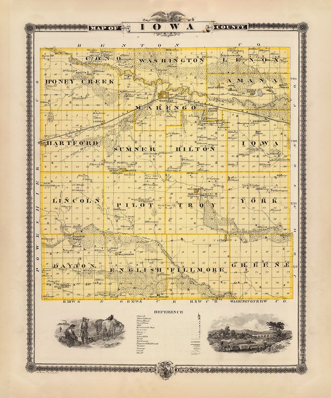 1875 Map of Iowa County Iowa - Etsy