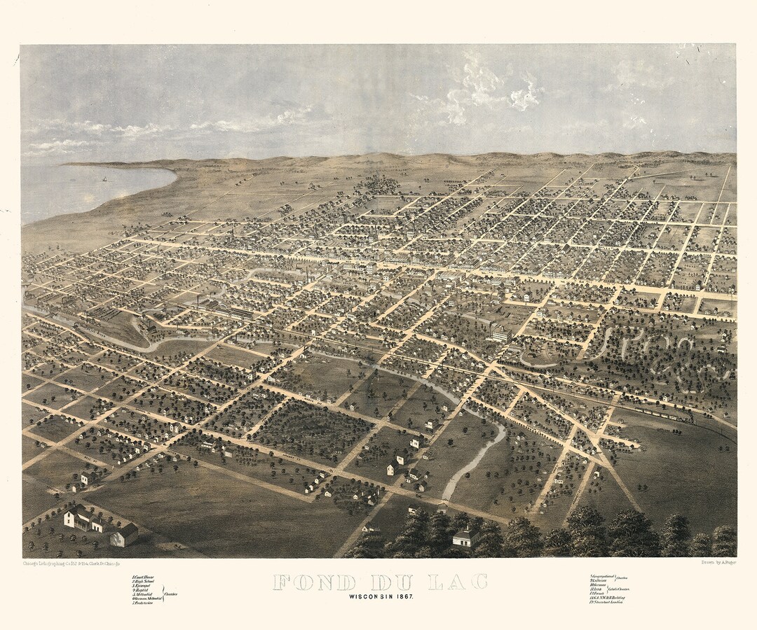 1867 Panoramic Map of Fond Du Lac Wisconsin - Etsy