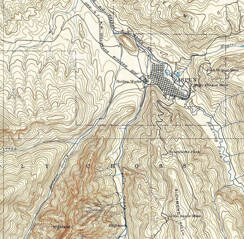 1895 Topo Map of Aspen Colorado - Etsy