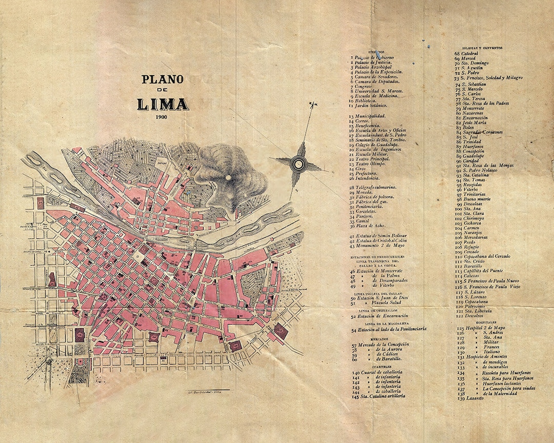 1900 Map of Lima Peru - Etsy