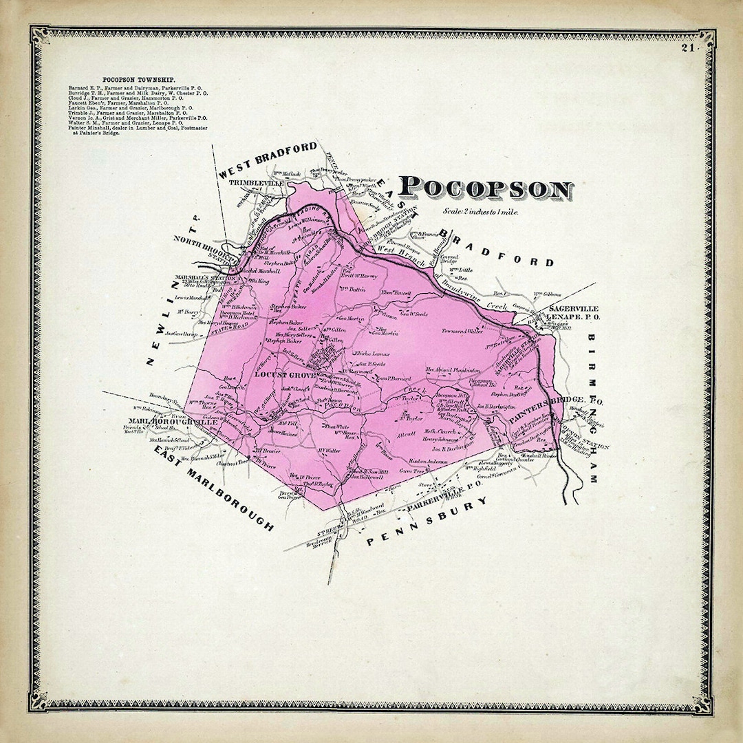 1873 Map of Pocopson Township Chester County Pennsylvania - Etsy
