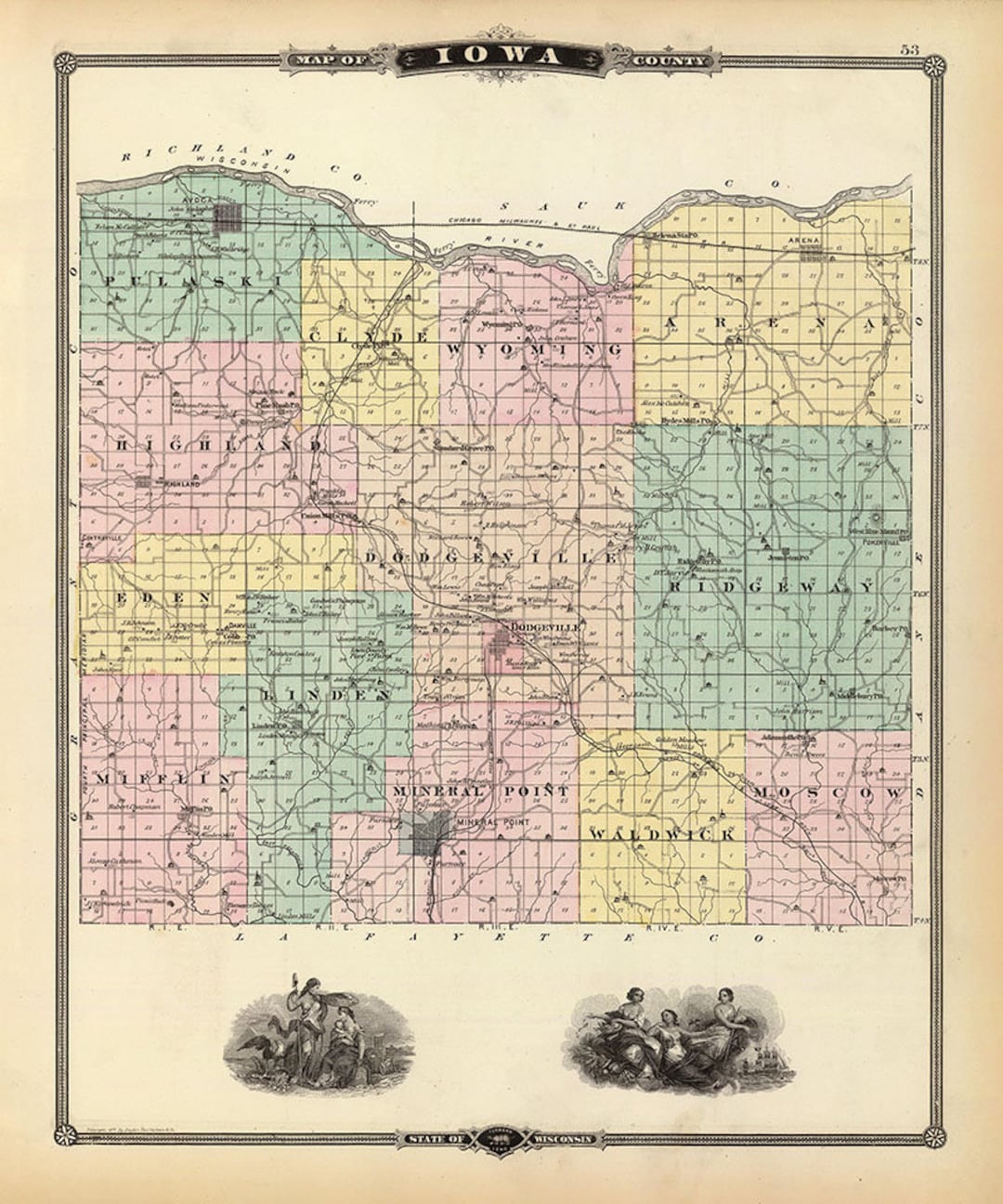 1878 Map of Iowa County Wisconsin - Etsy
