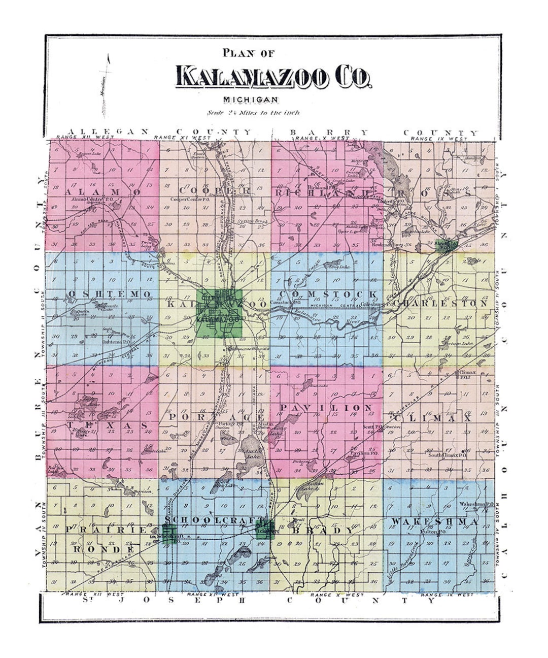 1873 Map of Kalamazoo County Michigan - Etsy