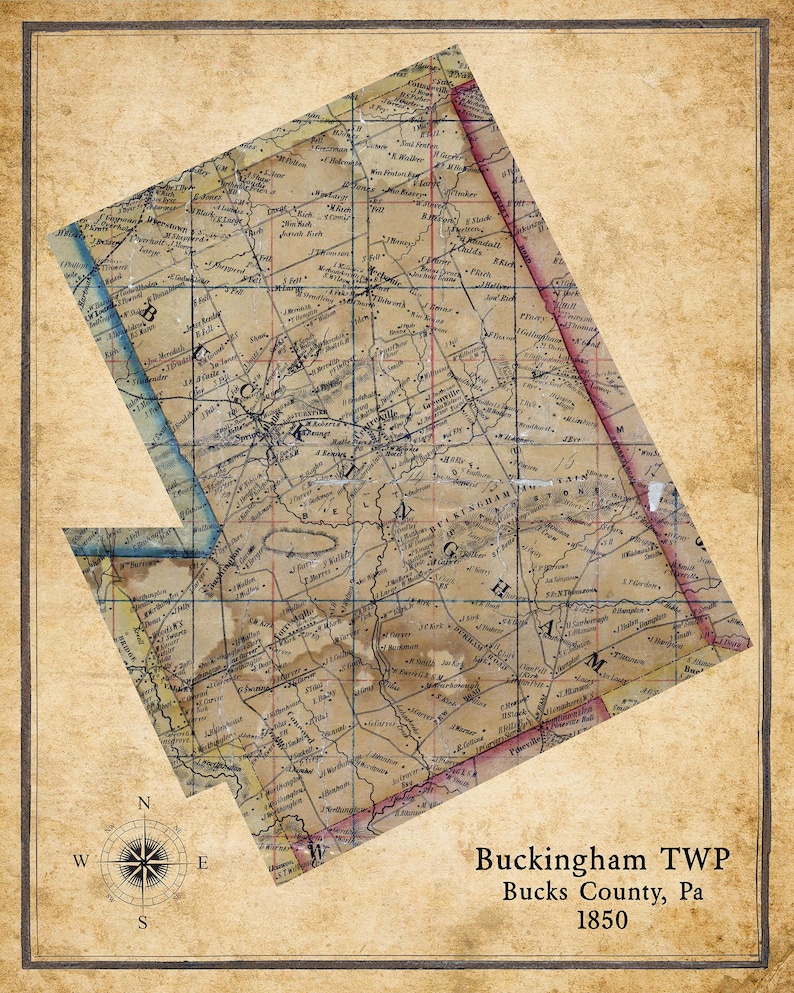 1850 Map of Buckingham Township Bucks County Pennsylvania - Etsy