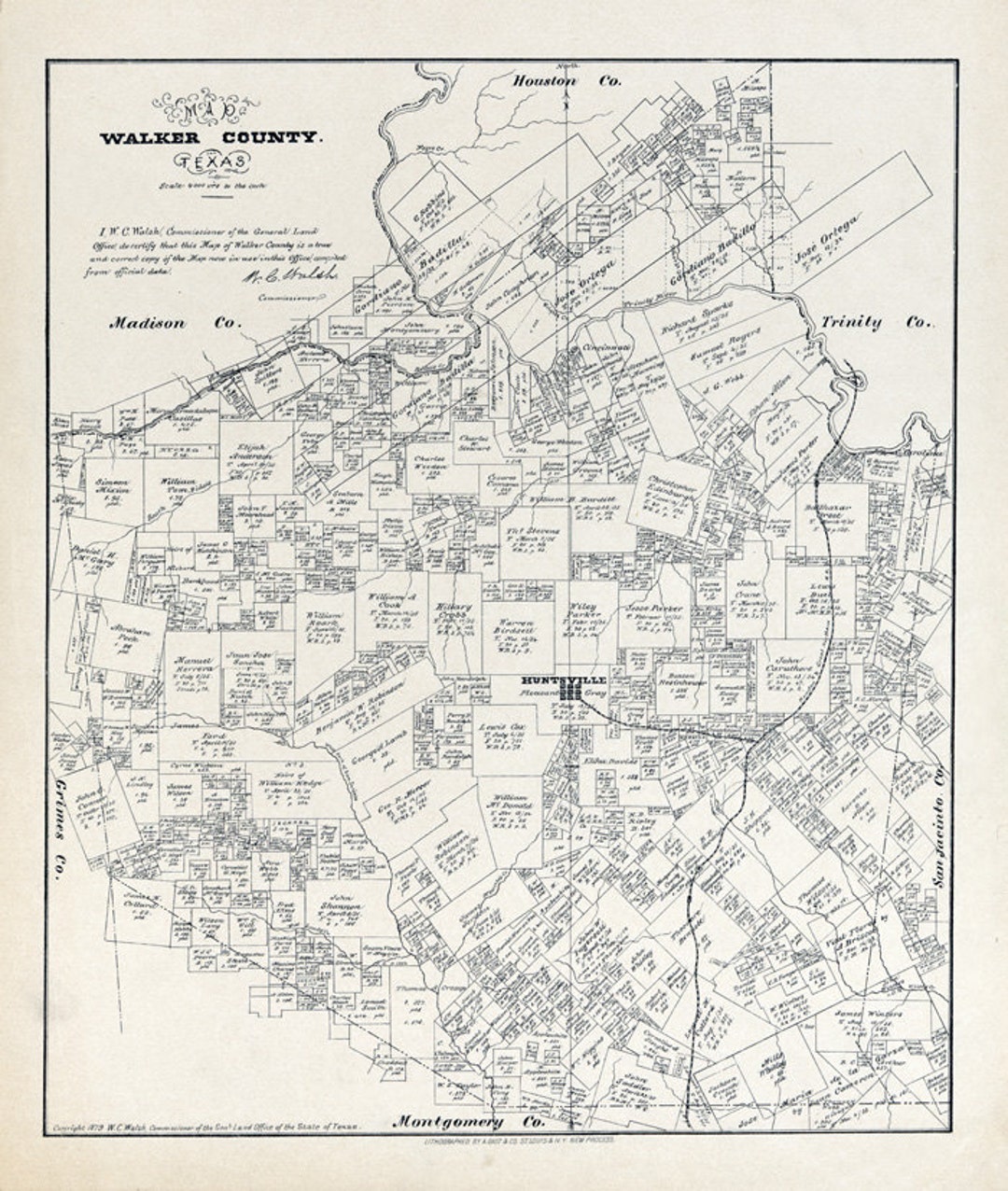 1879 Farm Line Map of Walker County Texas Huntsville - Etsy