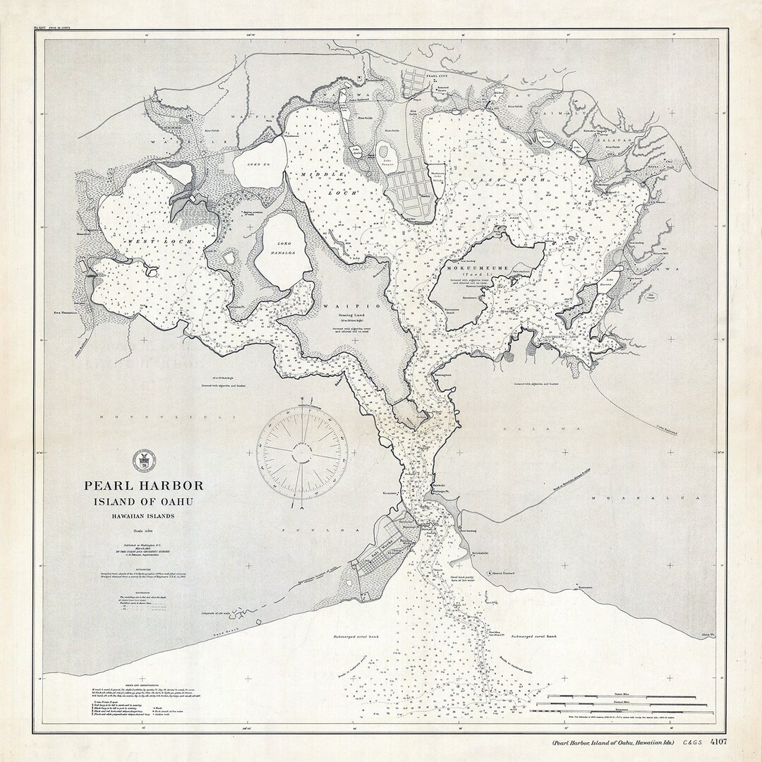 1905 Nautical Chart of Pearl Harbor Hawaii - Etsy