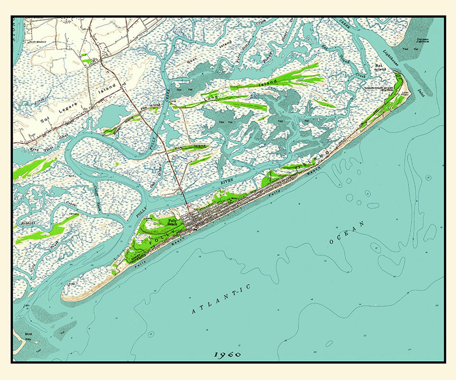 1960 Map of Folly Island South Carolina Folly Beach - Etsy